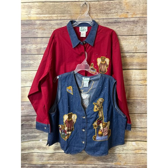 Quacker Factory | Tops | Quacker Factory Vest Shirt Set 2x Denim Teddy ...